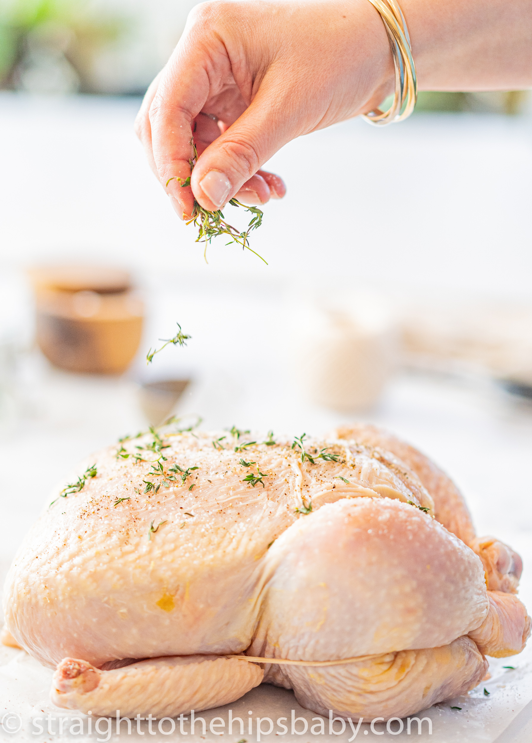 Simple and Juicy Roasted Chicken with Thyme - Straight to the Hips, Baby