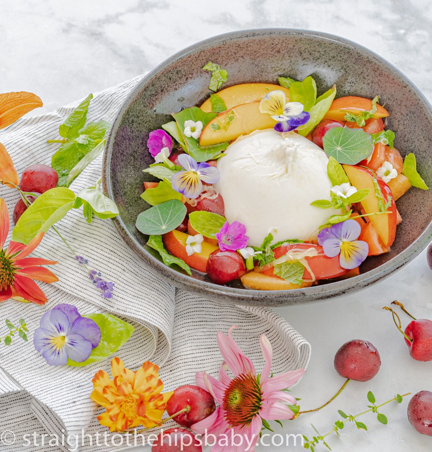 Fresh Summer Burrata Salad with Watermelon and Nectarines